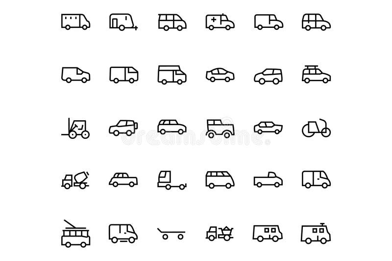 Vehicles Line Vector Icons 2 Stock Illustration - Illustration of cars ...
