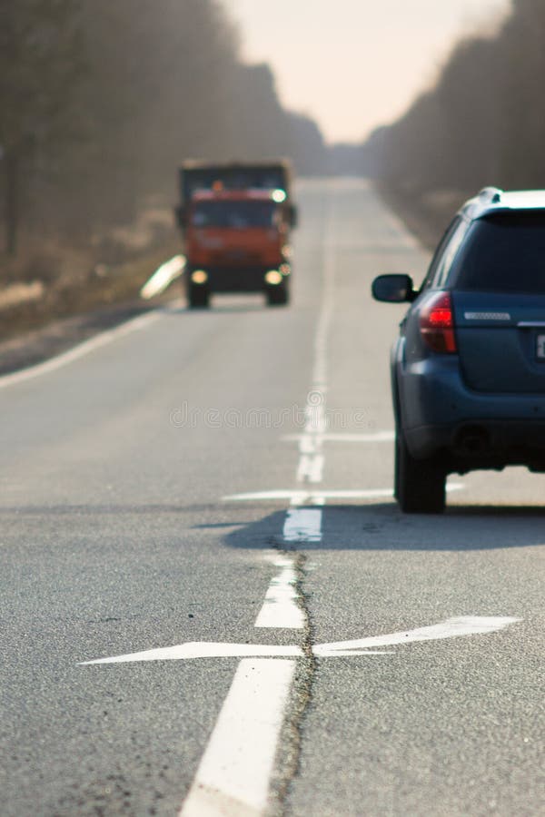 Vehicles on Narrow Road stock image. Image of single - 72366421