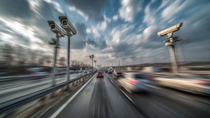 Traffic Flows through Lanes As Surveillance Cameras Monitor Conditions ...