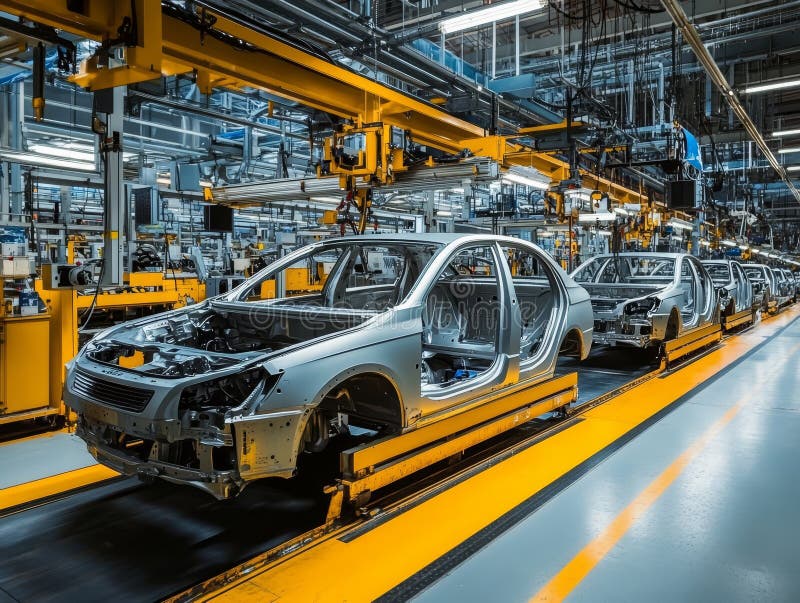 Vehicles Progressing through the Production Line in a Car Assembly Shop ...