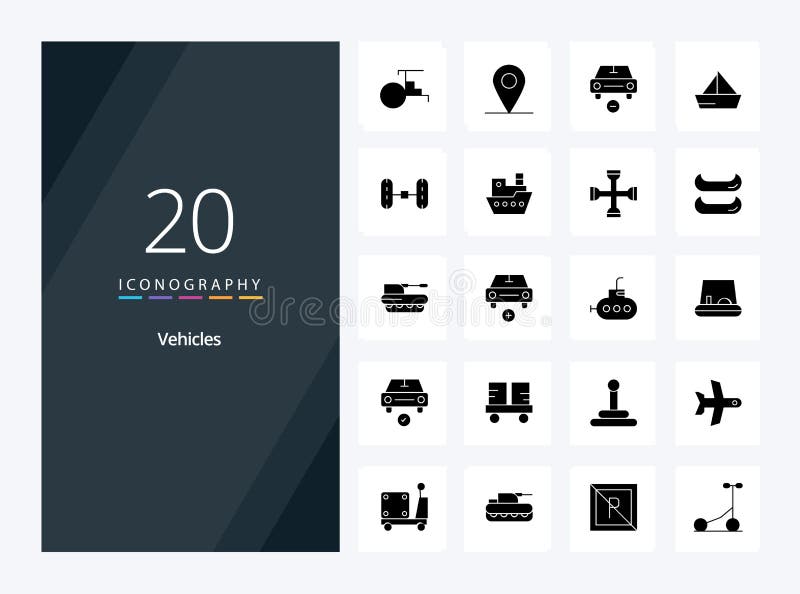 20 Vehicles Solid Glyph Icon for Presentation. Vector Icons ...
