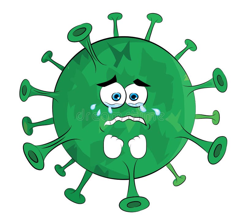 Crying Virus Cartoon Vector Illustration, Sad Bacteria Icon Stock ...
