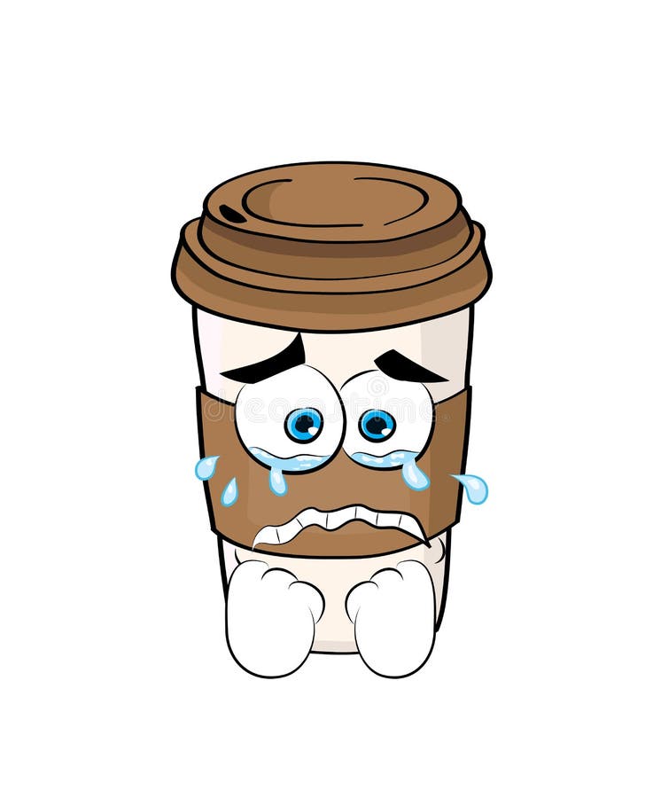 Crying Coffee Cup Mascot Cartoon Stock Vector - Illustration of ...