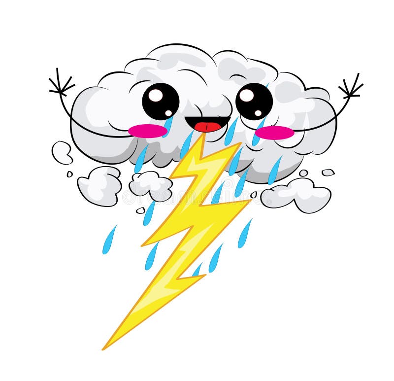 Cute Cartoon Illustration of Clouds and Lightning Stock Illustration ...