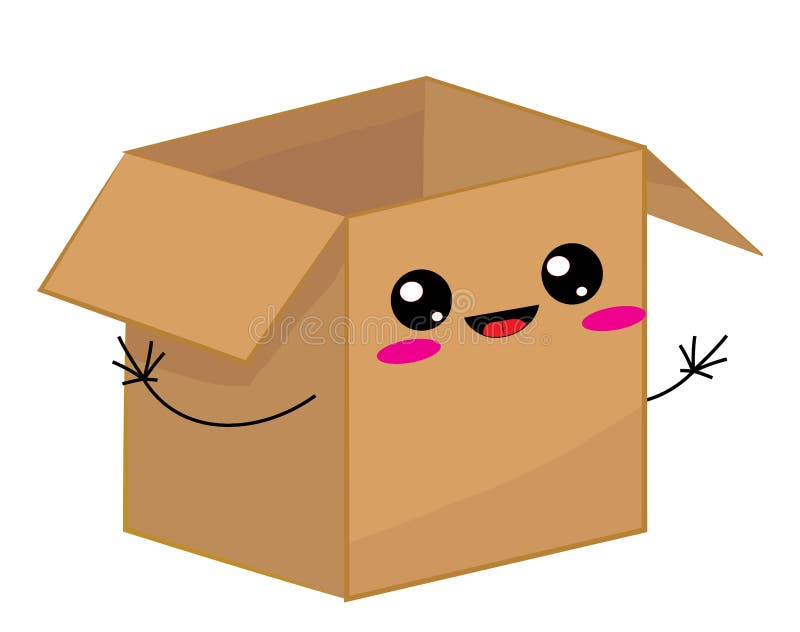 Kawaii Cute Illustration of Cardboard Box, Happy Eco Friendly Cheering ...