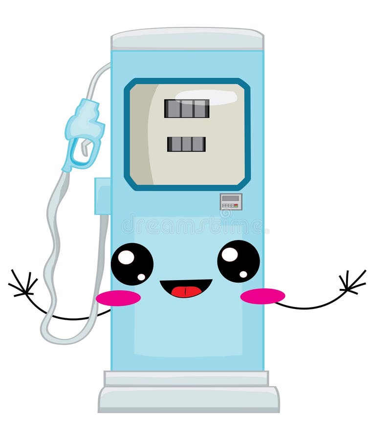 Cute car at gas station stock illustration. Illustration of cartoon ...