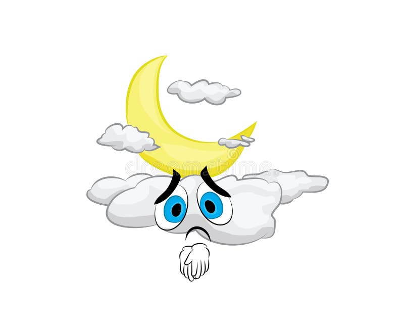 Sad Cartoon Illustration of Moon Clouds Stock Illustration ...