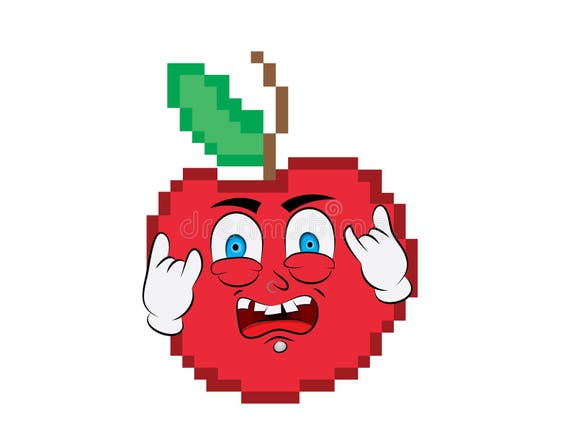 Punk Cartoon Illustration of Red Apple Pixelated Fruit Graphic Stock ...