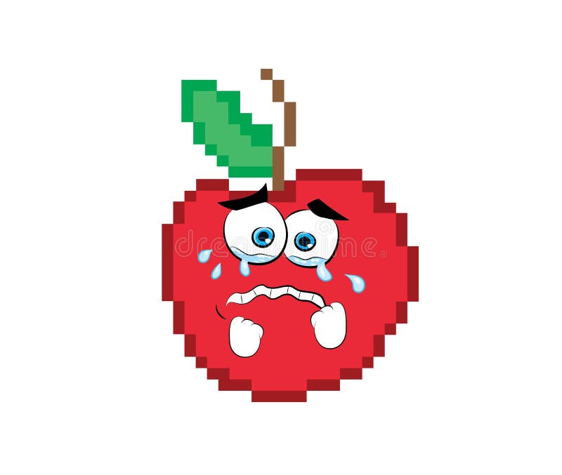 Crying Cartoon Illustration Of Red Apple Pixelated Fruit Graphic Stock ...