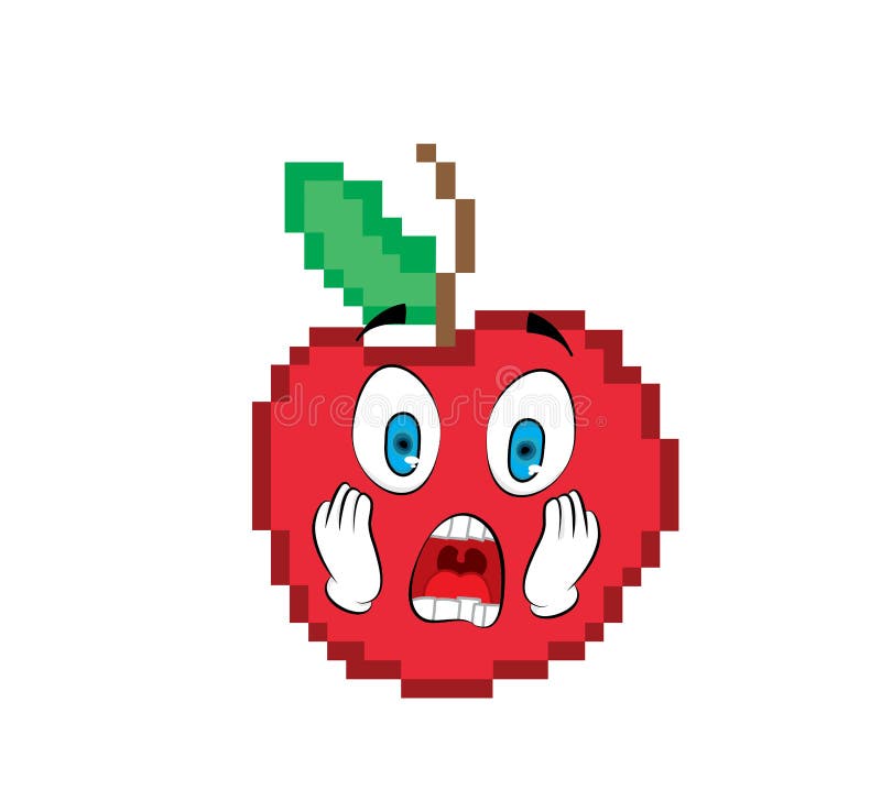 Scared Illustration of Red Apple Pixelated Fruit Graphic Stock ...