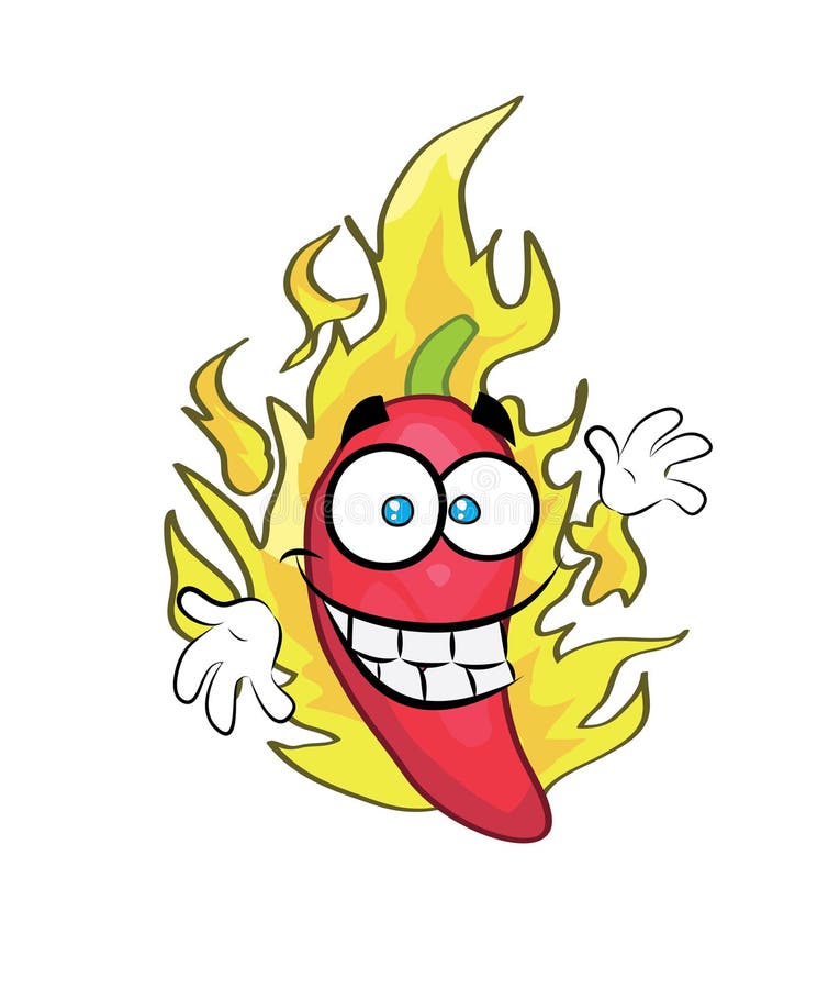 Happy Cartoon Illustration of Chilli Pepper on Fire Stock Illustration ...