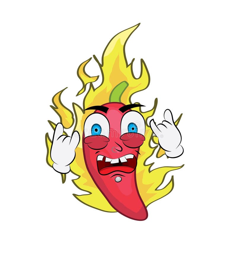 Punk Cartoon Illustration of Chilli Pepper on Fire Stock Illustration ...