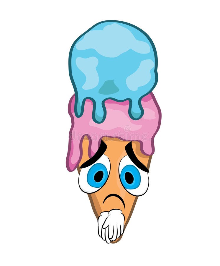 Sad Cartoon Illustration of Melting Ice Cream Stock Illustration ...