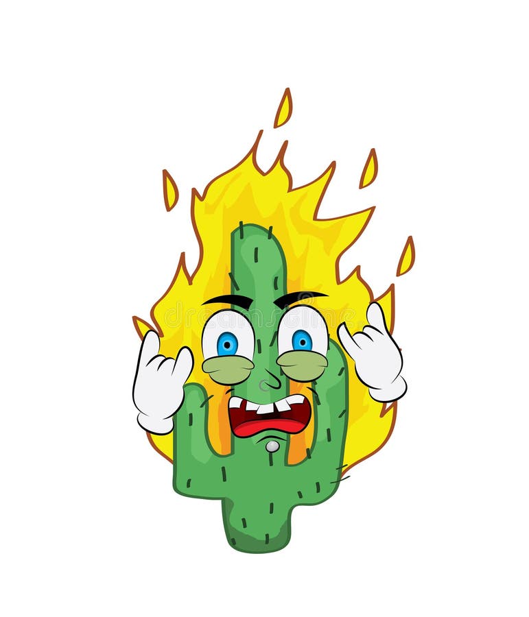 Punk Cartoon Illustration of Cactus on Fire Stock Illustration ...