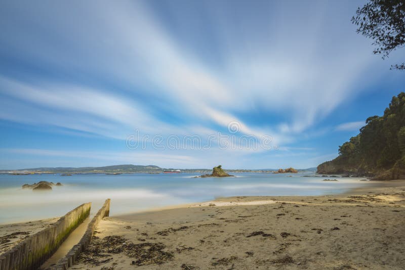 Veigue Beach Sada, La Coruna - Spain. Stock Image - Image of islets ...