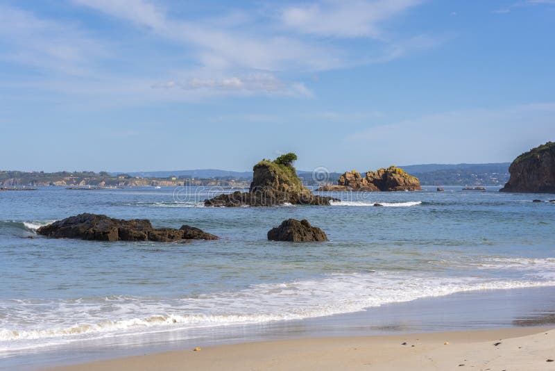 Veigue Beach Sada, La Coruna - Spain. Stock Photo - Image of boat ...