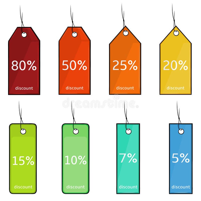 Vektor-Satz Karikatur-Rabatt-Tags Vektor Abbildung - Illustration von ...
