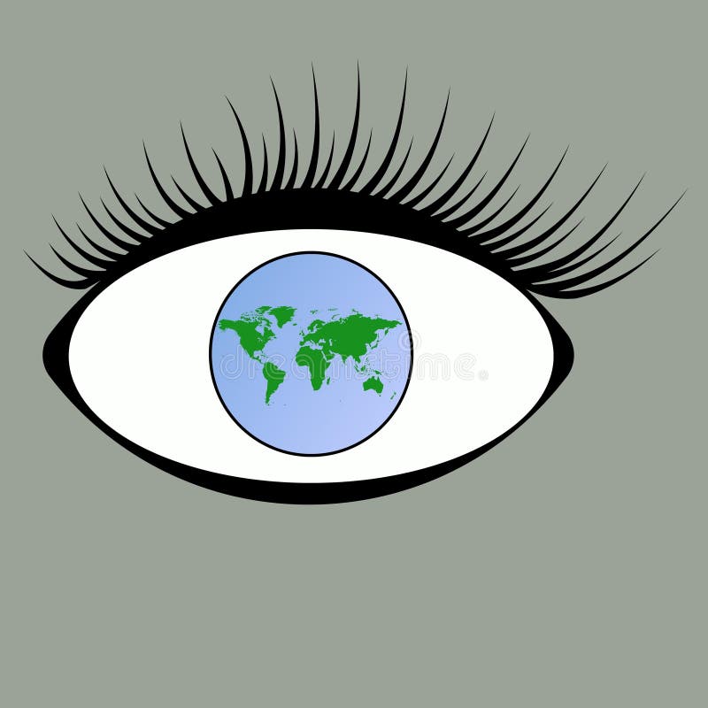 Vektor world map in eyes stock illustration. Illustration of eyes ...