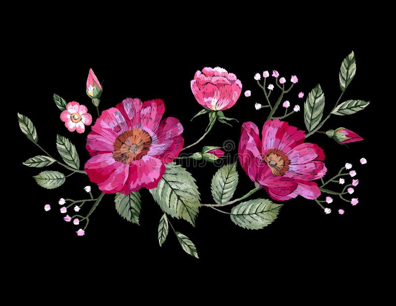 Blommar Den Vita Blom- Modellen För Broderi Med Vallmo Och Tusenskönan ...