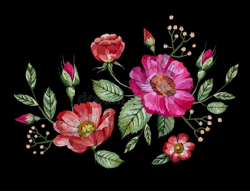 Blommar Den Vita Blom- Modellen För Broderi Med Vallmo Och Tusenskönan ...