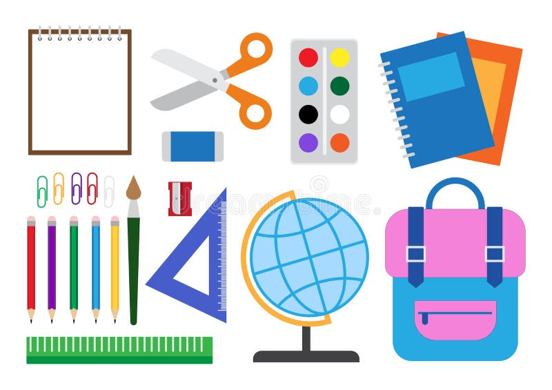 Schul- Und Bildungsarbeitsplatzeinzelteile Flache Illustration Des ...