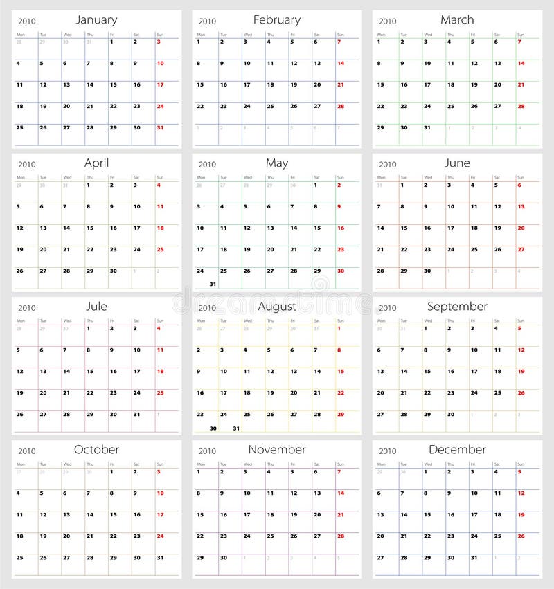 Einfacher Kalender Für 2010. Vektor Abbildung - Illustration von ...