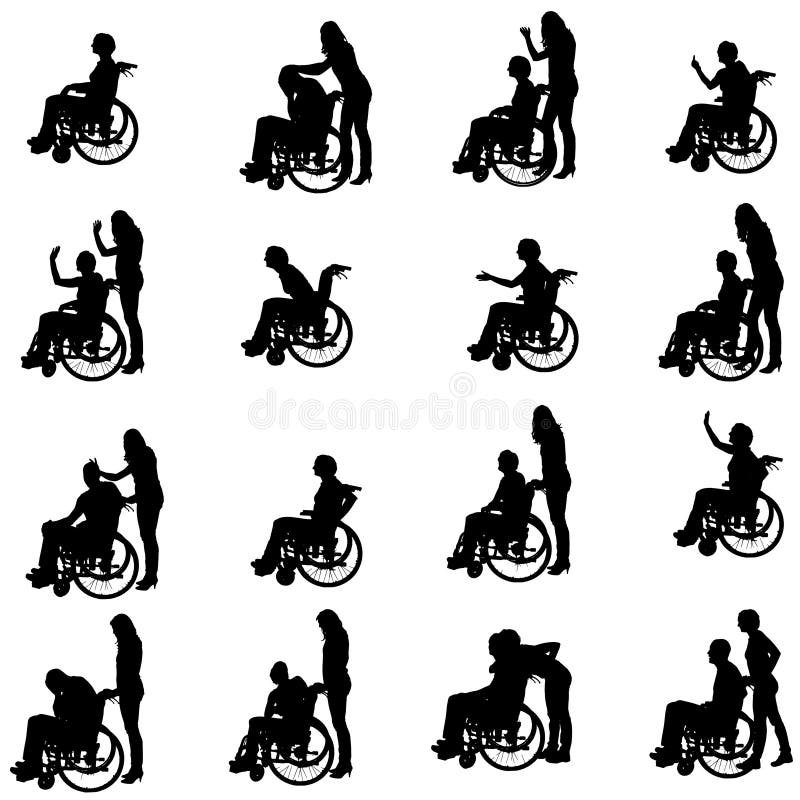 Vektorkonturer Av Folk I En Rullstol Vektor Illustrationer ...