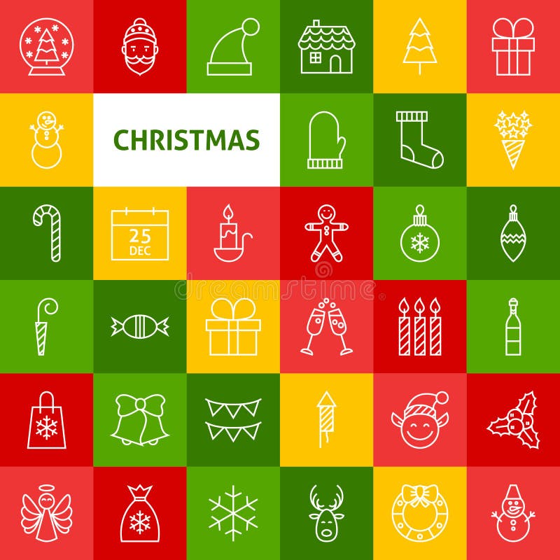 Vektorlinje julsymboler vektor illustrationer. Illustration av claus ...