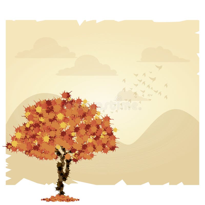 Vektorplats Med Autumn Tree and Space for Text Vektor Illustrationer ...