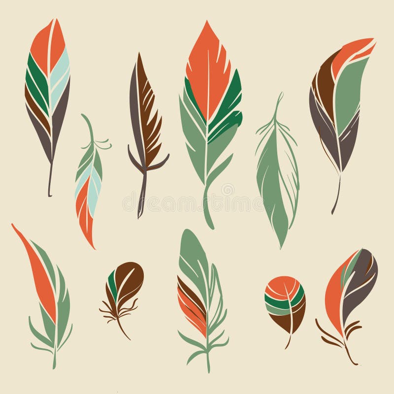 Vektorsatz Hand Gezeichnete Federn Vektor Abbildung - Illustration von ...