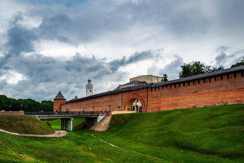 Veliky Novgorod Kremlin Wall. Panoramic View of the Veliky Novgorod ...