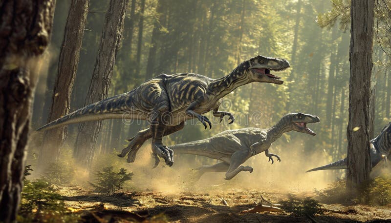 Velociraptor Pack on the Hunt, Displaying Their Agility and ...