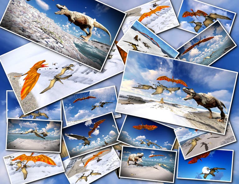 Velociraptor and Pterodactyl 3d Rendering Stock Illustration ...