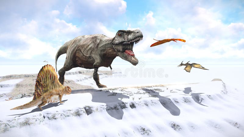 Velociraptor and Pterodactyl 3d Rendering Stock Illustration ...