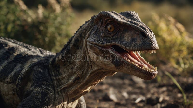 A Velociraptor Roaring, Capturing Intricate Details of Scales, Teeth ...