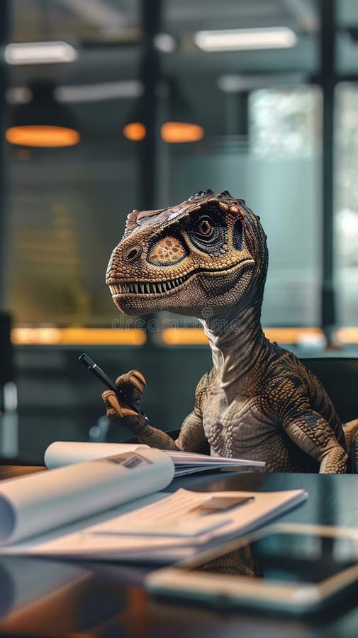 A Velociraptor in a Tech Companys Brainstorming Session Contributing To ...
