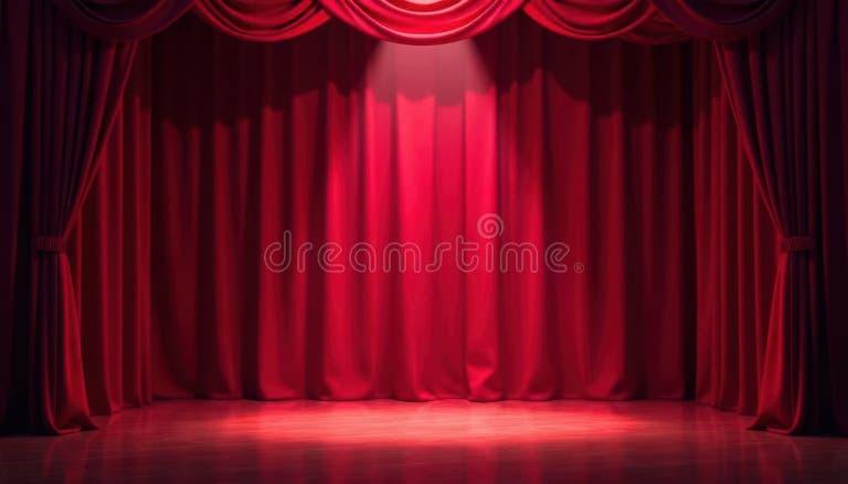 Velvet Curtain Rises, Spotlight Illuminates Empty Stage, Empty, Velvet ...