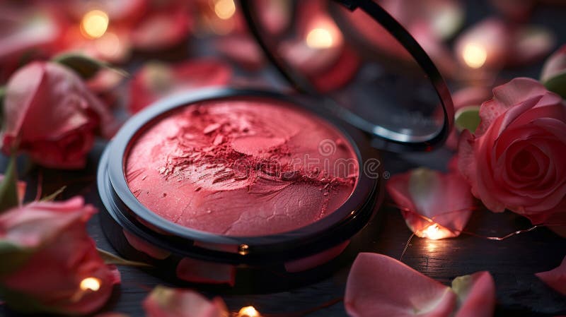 Velvet Finish Cream Blush in Open Container with Rose Petals Stock ...