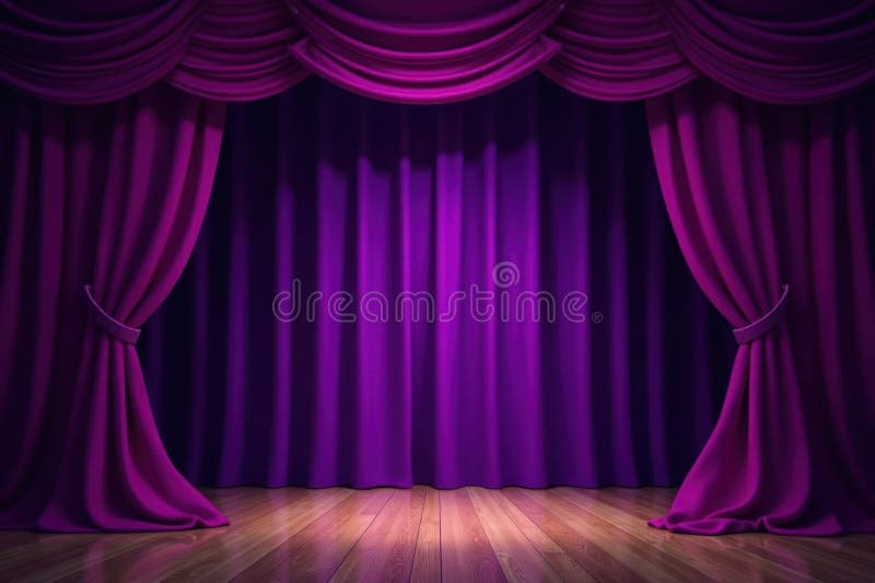 Velvet Purple Stage Curtains Drawn Back, Empty Stage , Performance ...