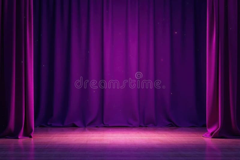 Velvet Purple Stage Curtains Drawn Back, Empty Stage , Venue, Hall Stock Illustration ...