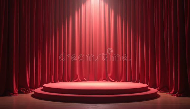 Velvet Red Curtains with Spotlight. Stage Platform for Presentation ...