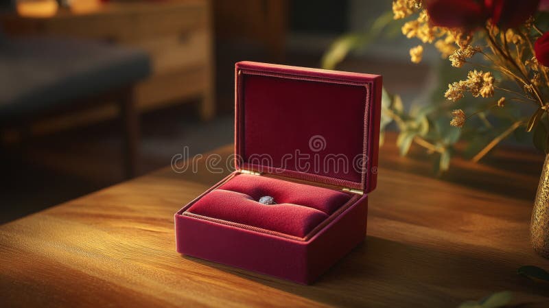 Velvet Ring Box Holds Sparkling Diamond Engagement Ring Stock ...
