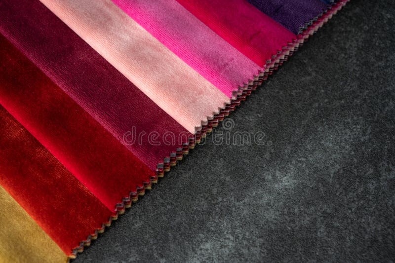 Velvet Samples in Gradient Colors of Red and Pink Placed on a Dark ...
