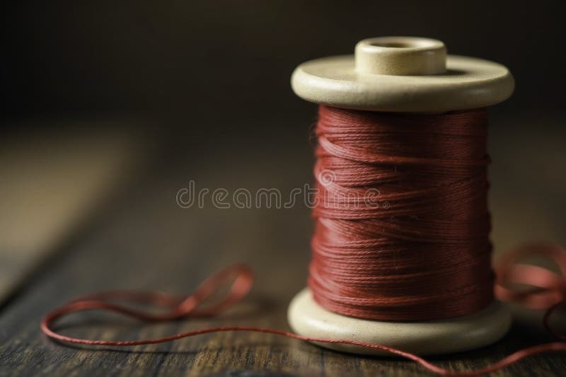 Velvety Red Thread Unwinds from a Wooden Spindle, Spool, Craft Stock ...