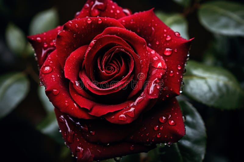 Velvety Ruby Red Rose. Generate Ai Stock Photo - Image of beauty ...