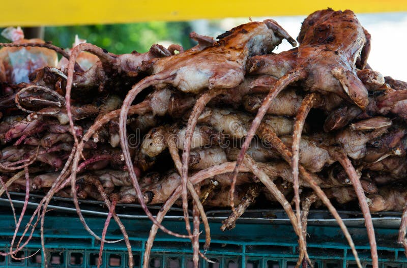 Ratas Cocinadas En El Mercado En Tomohon Foto de archivo - Imagen de ...