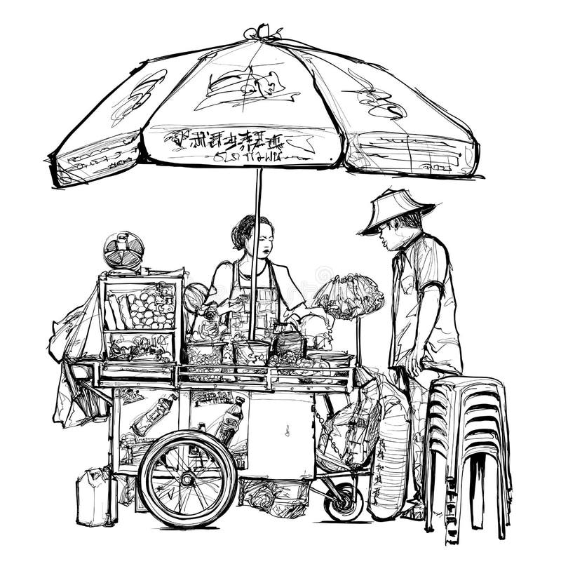 Vector El Ejemplo De Un Vendedor De Comida De La Calle En Tailandia ...
