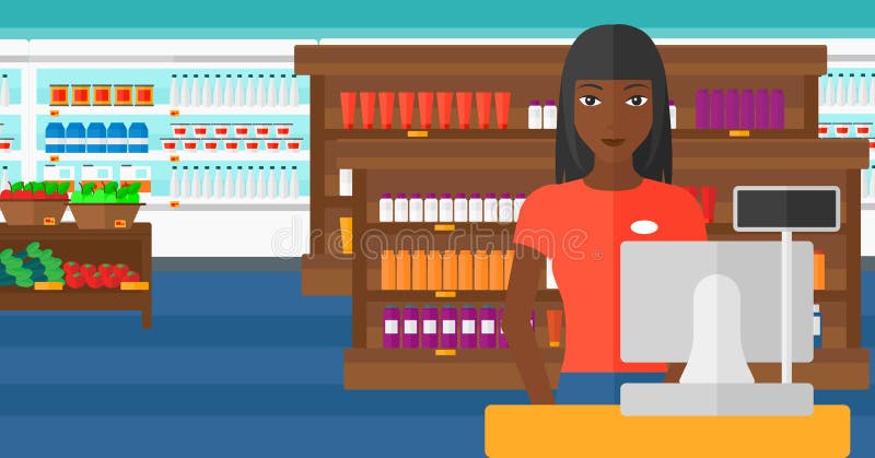 Vendeuse Se Tenant Au Contrôle Illustration de Vecteur - Illustration ...