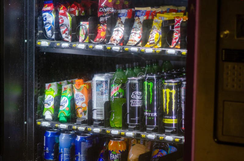 Vending Machine with Assorted Snacks and Drinks in a Public Indoor ...