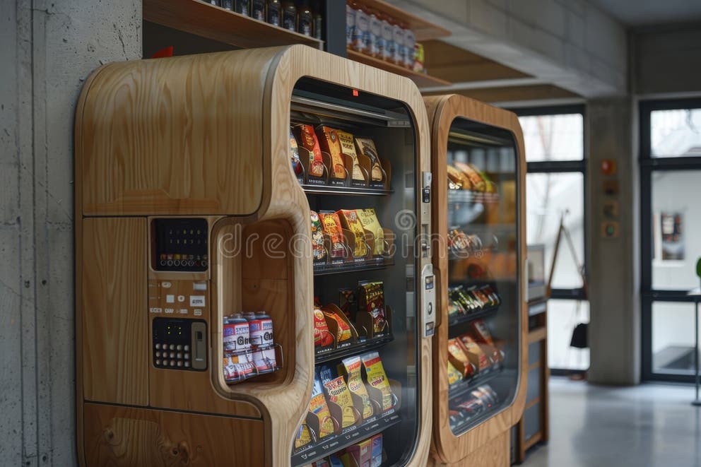 A Vending Machine with a Bench Next To it Stock Photo - Image of ...